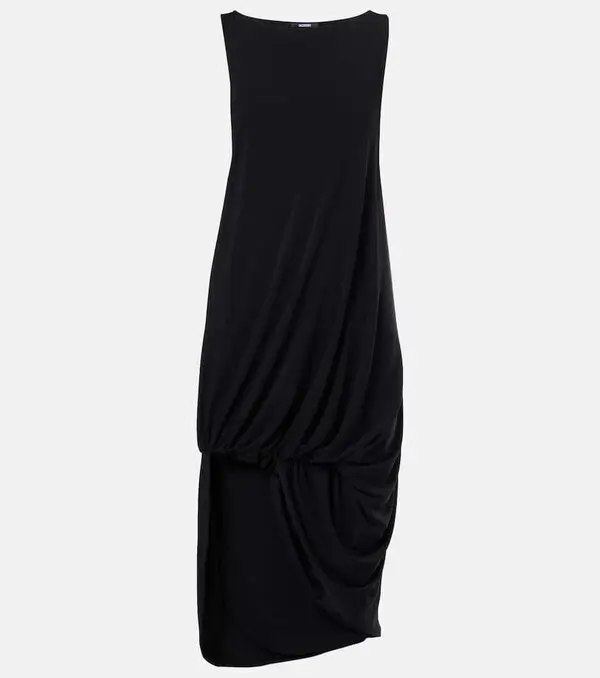 Jacquemus Peplo Draped Jersey Midi Dress - Black
