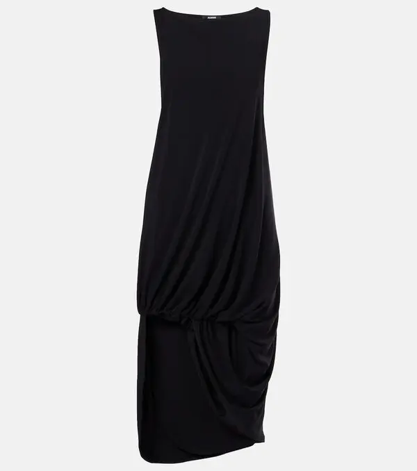 Jacquemus Peplo Draped Jersey Midi Dress - Black