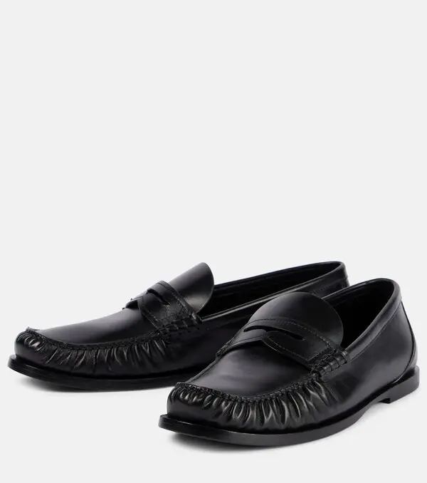 Saint Laurent Leather Penny Loafers - Black