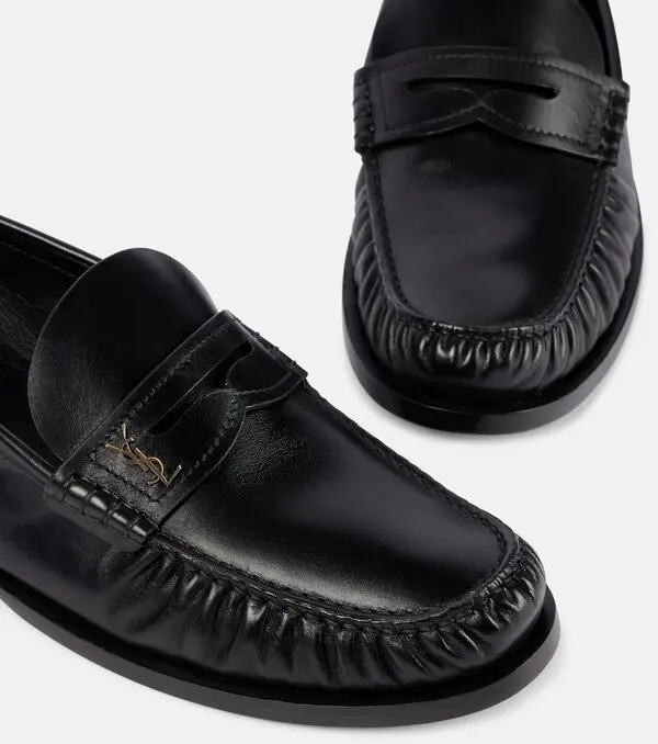 Saint Laurent Leather Penny Loafers - Black