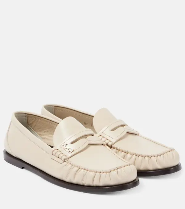 Saint Laurent Leather Penny Loafers - White