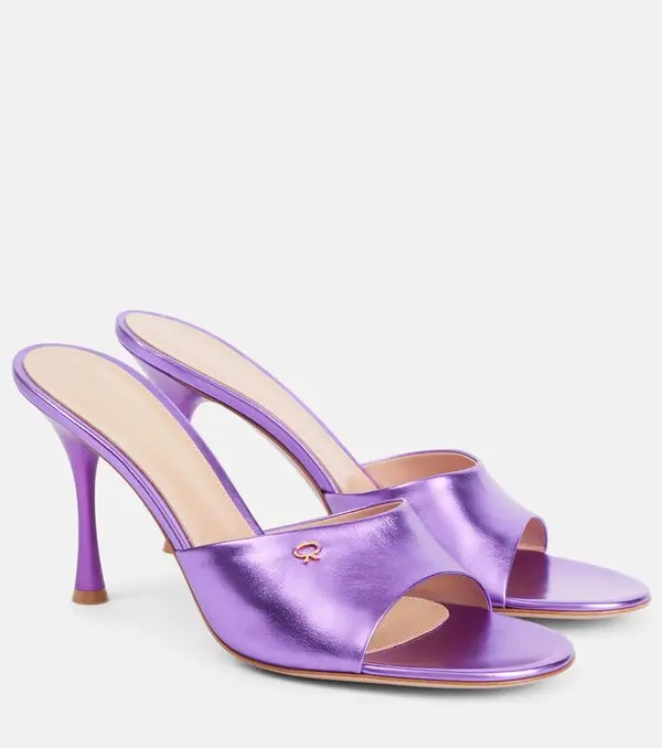 GIANVITO ROSSI Logo Metallic Leather Mules - Purple