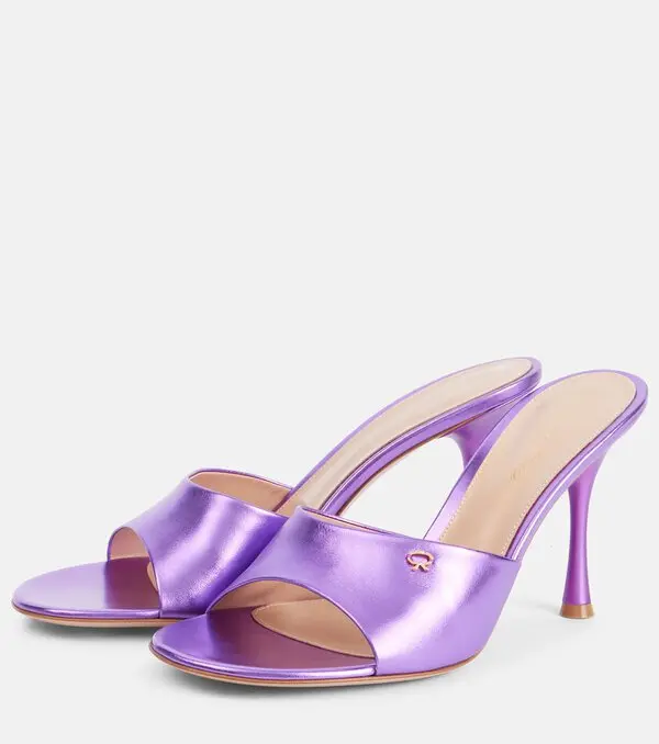 GIANVITO ROSSI Logo Metallic Leather Mules - Purple