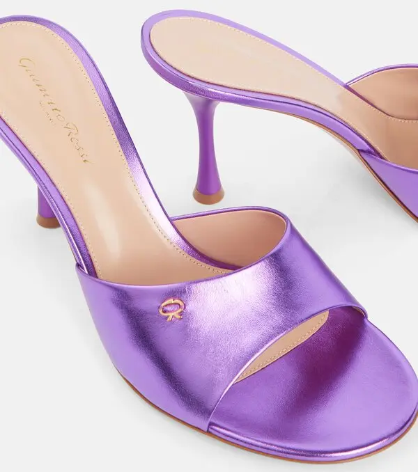 GIANVITO ROSSI Logo Metallic Leather Mules - Purple