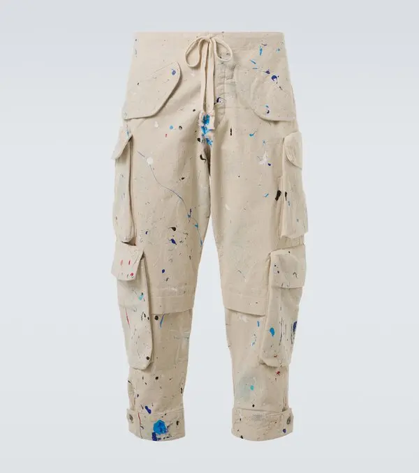 GREG LAUREN Printed Cotton Cargo Pants - Neutrals