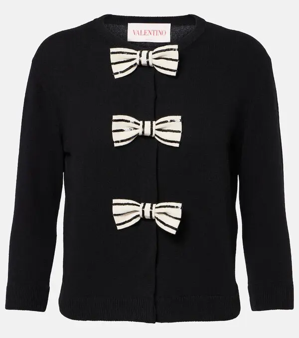 Valentino Garavani Bow-detailed Virgin Wool Cardigan - Black