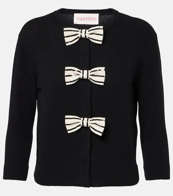 Valentino Garavani Bow-detailed Virgin Wool Cardigan - Black
