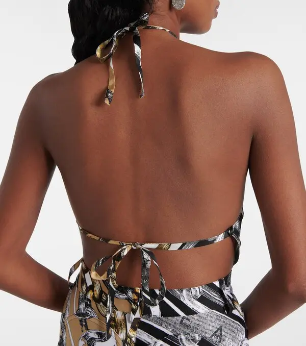 AREA Printed Embellished Halter-neck Crop Top