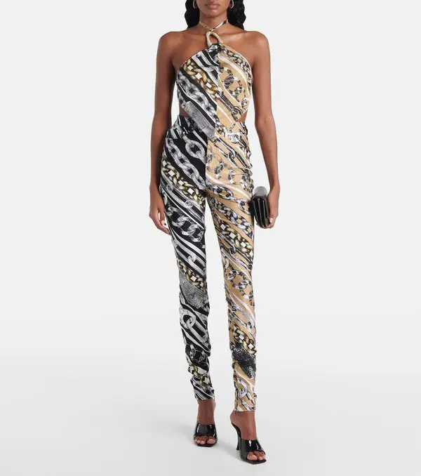 AREA Printed Embellished Halter-neck Crop Top