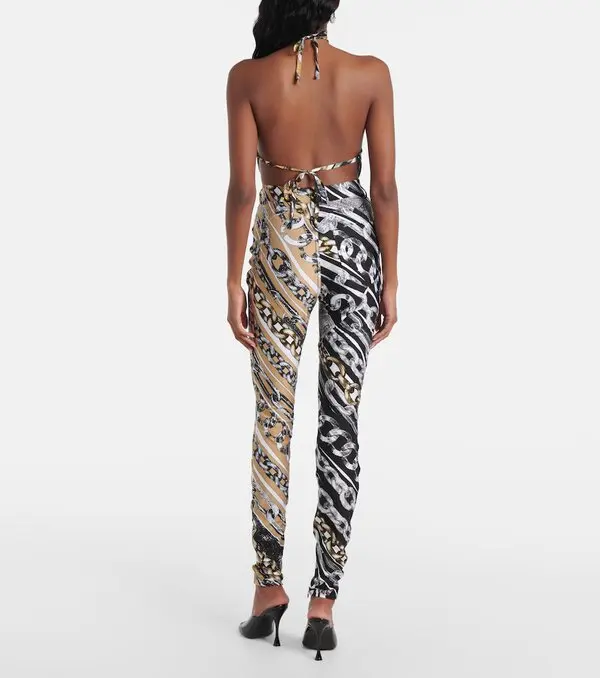 AREA Printed Embellished Halter-neck Crop Top