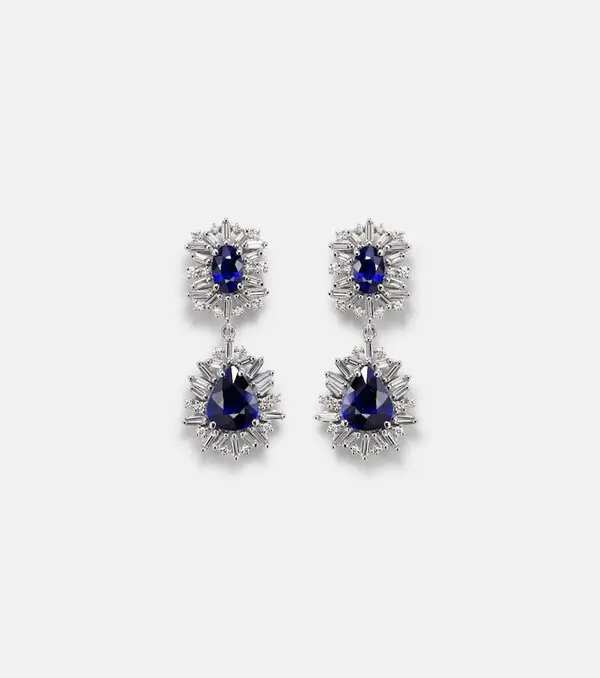 SUZANNE KALAN 18kt White Gold Diamond And Sapphire Drop Earrings - Blue
