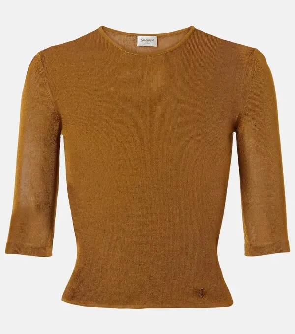 Saint Laurent Cassandre Knitted Top - Brown