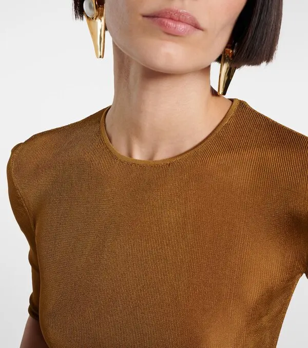 Saint Laurent Cassandre Knitted Top - Brown