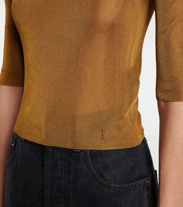 Saint Laurent Cassandre Knitted Top - Brown