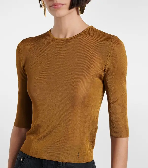 Saint Laurent Cassandre Knitted Top - Brown