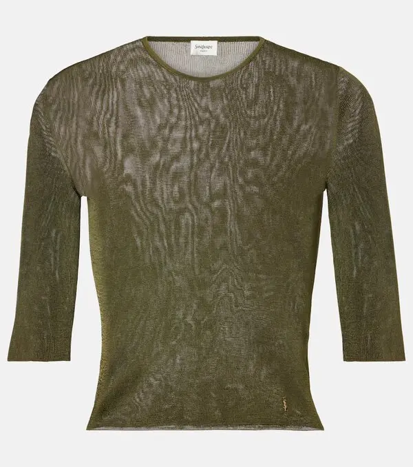Saint Laurent Cassandre Knitted Top - Green