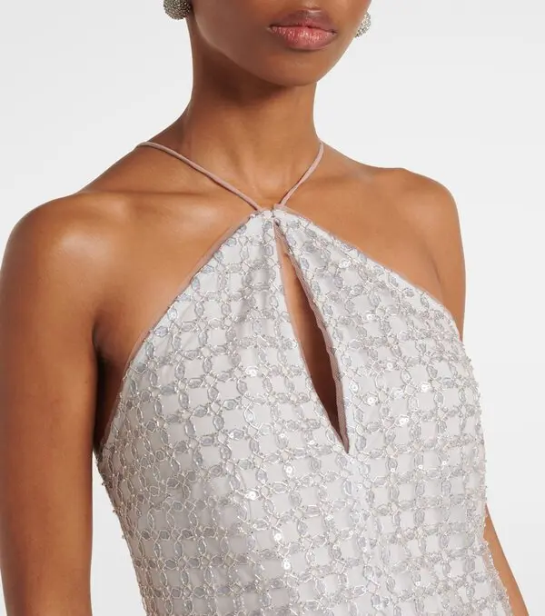 ROTATE BY BIRGER CHRISTENSEN Sequined Halterneck Maxi Dress