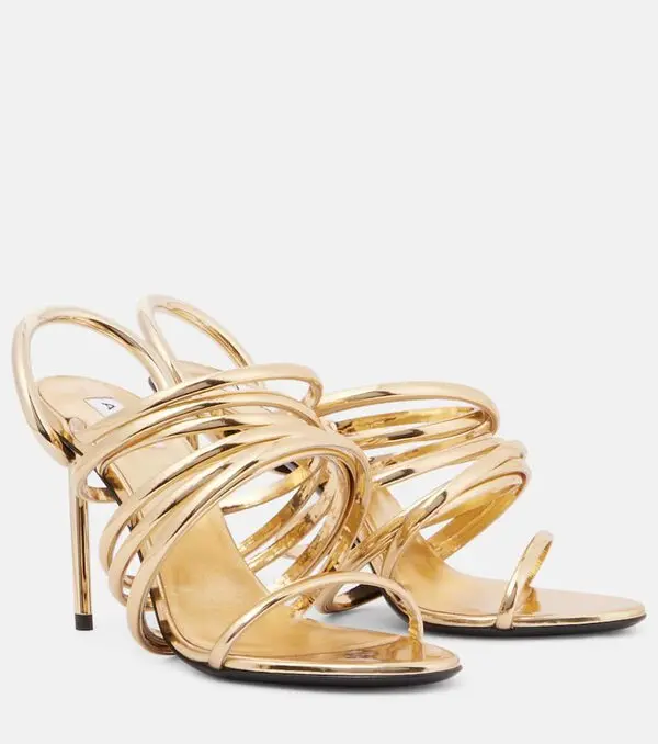 Alaïa Spiral 90 Metallic Leather Sandals - Gold