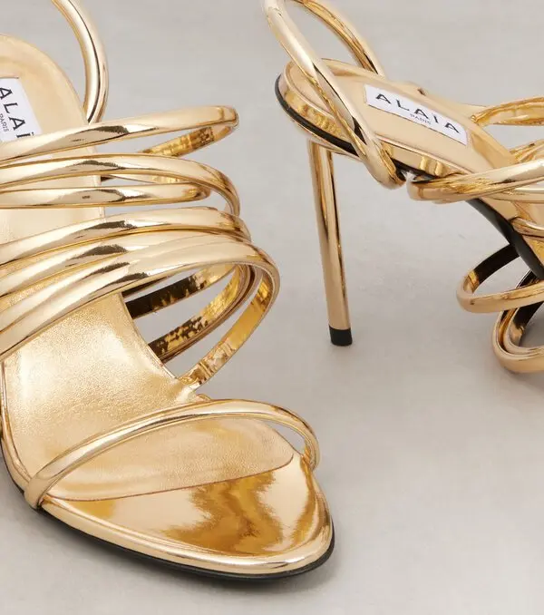Alaïa Spiral 90 Metallic Leather Sandals