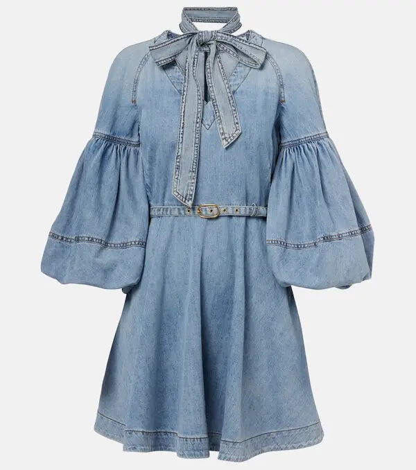 Zimmermann Tie-neck Denim Mini Dress - Blue