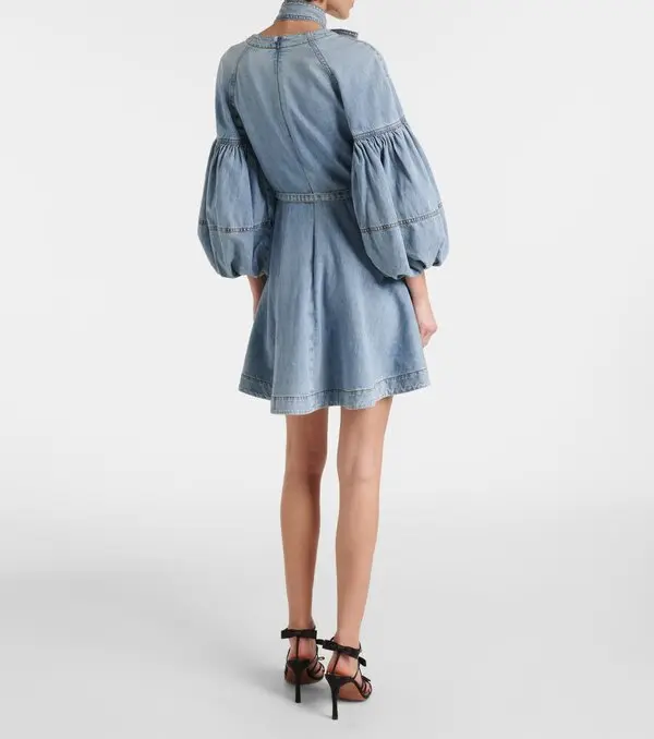 Zimmermann Tie-neck Denim Mini Dress - Blue