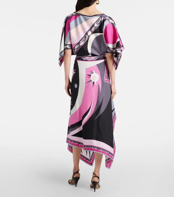 Emilio Pucci Stella Asymmetric Silk Midi Skirt - Black