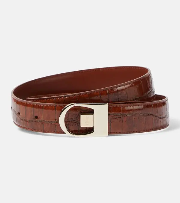 Saint Laurent Reversible Croc-effect Leather Belt - Brown