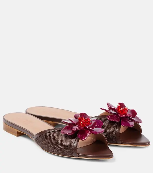 MALONE SOULIERS Cyd Crystal-embellished Raffia Slides - Brown