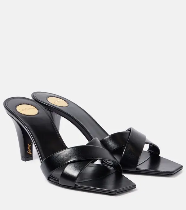 Saint Laurent Jill 75 Leather Mules - Black
