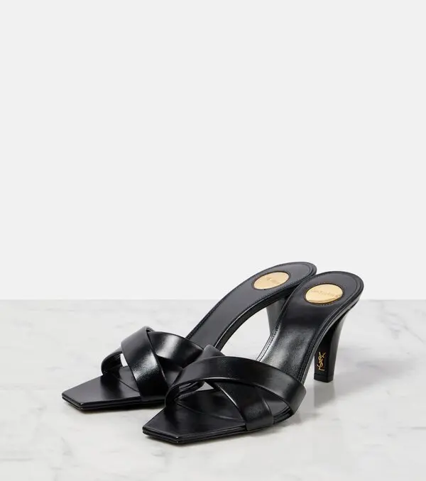 Saint Laurent Jill 75 Leather Mules - Black