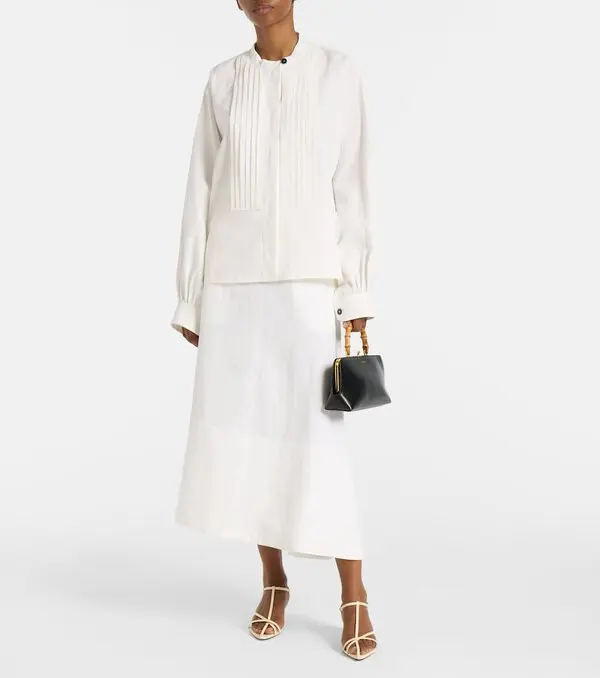JIL SANDER Plissé Linen Shirt - White