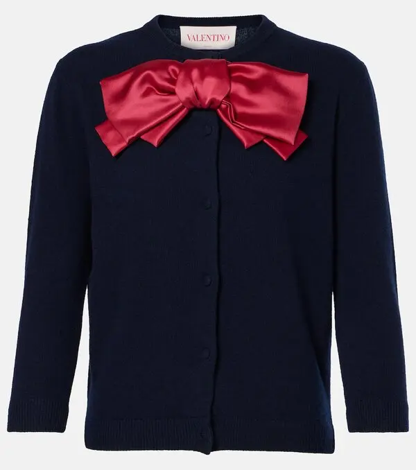Valentino Garavani Bow-detail Wool Cardigan - Blue