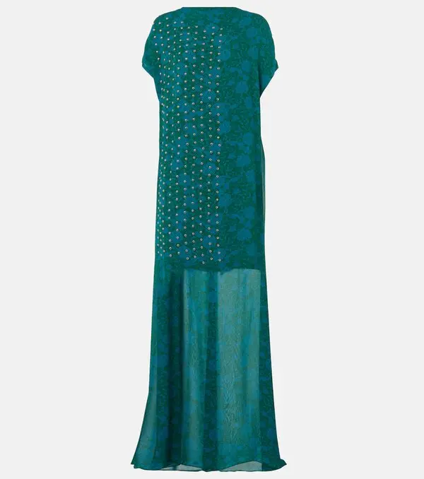 Dries Van Noten Printed Embellished Maxi Dress - Blue