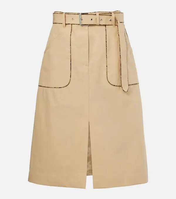 Dries Van Noten Belted Cotton Poplin Midi Skirt - Beige