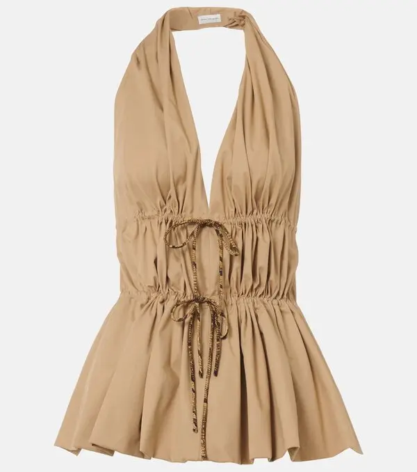 Dries Van Noten Gathered Halterneck Top - Beige