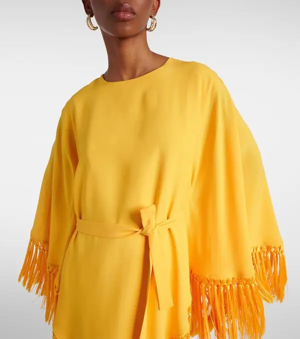 TALLER MARMO Fringed Crêpe Cady Kaftan - Yellow