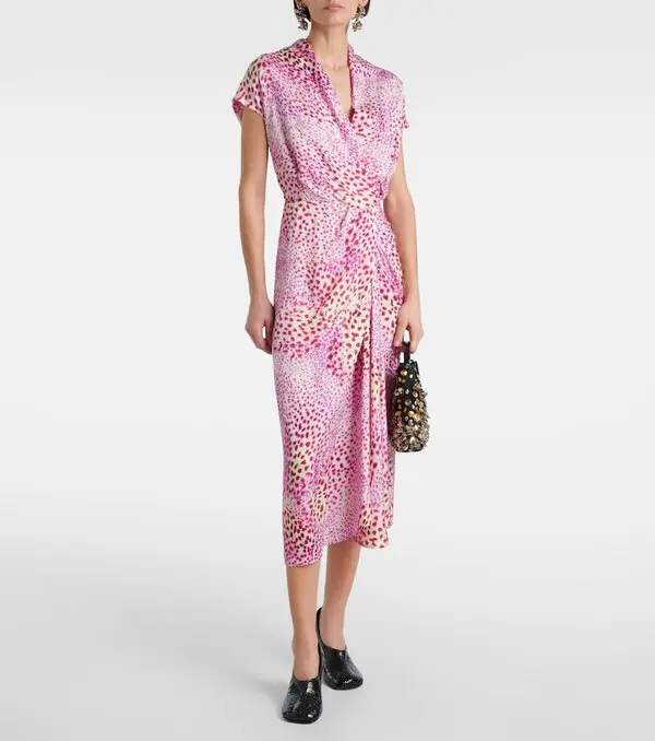 Dries Van Noten Printed Satin Midi Dress - Pink