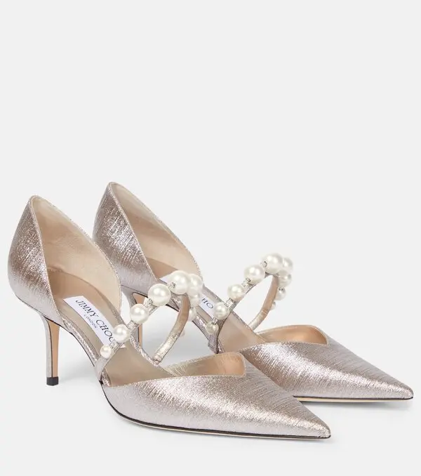 JIMMY CHOO Aurelie 65 Embellished Glitter Pumps - Metallic