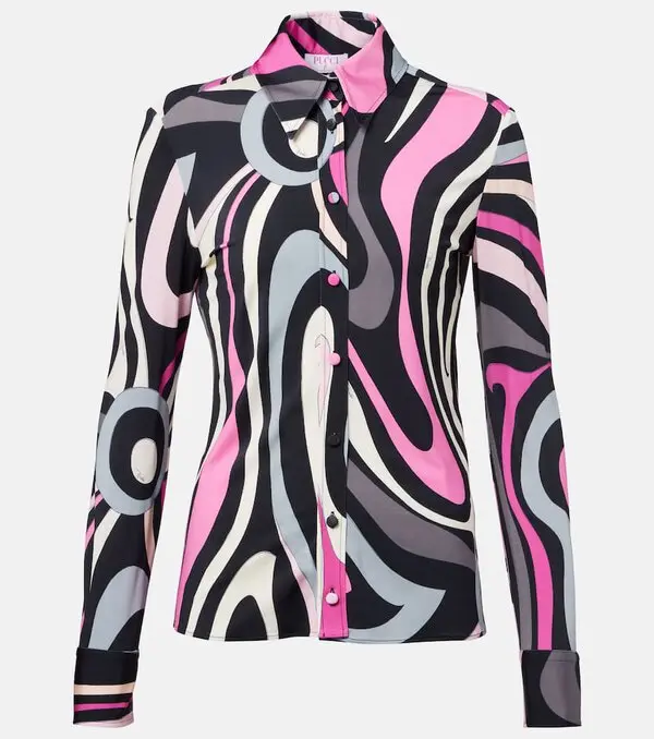 Emilio Pucci Marmo Printed Jersey Satin Shirt - Black