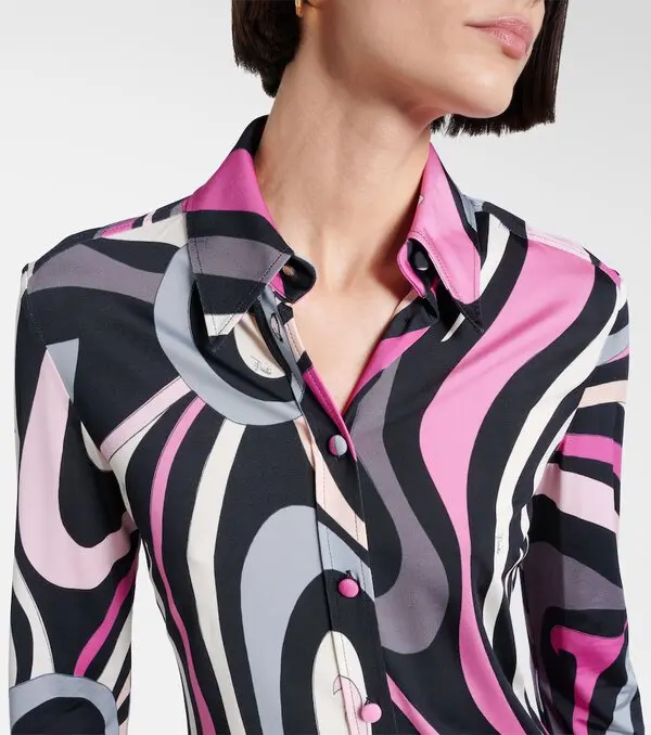 Emilio Pucci Marmo Printed Jersey Satin Shirt - Black