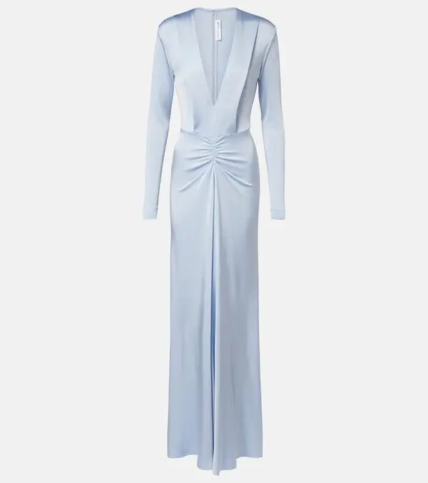 Victoria Beckham Gathered Jersey Gown - Blue