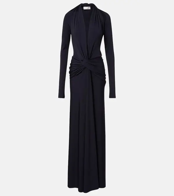 Victoria Beckham Gathered Jersey Gown - Blue
