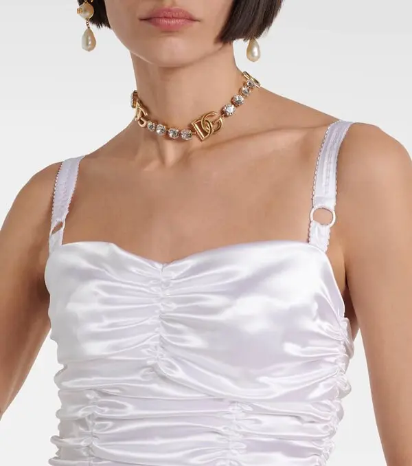 Dolce & Gabbana Ruched Satin Minidress - White