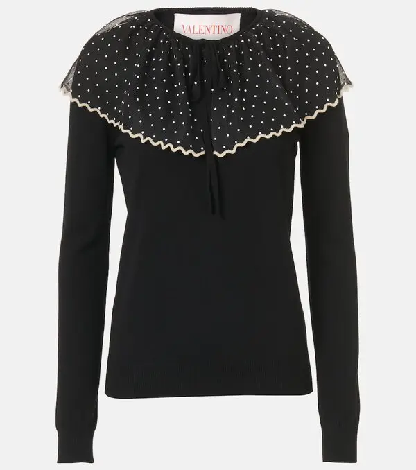 Valentino Garavani Tulle-trimmed Wool Sweater - Black