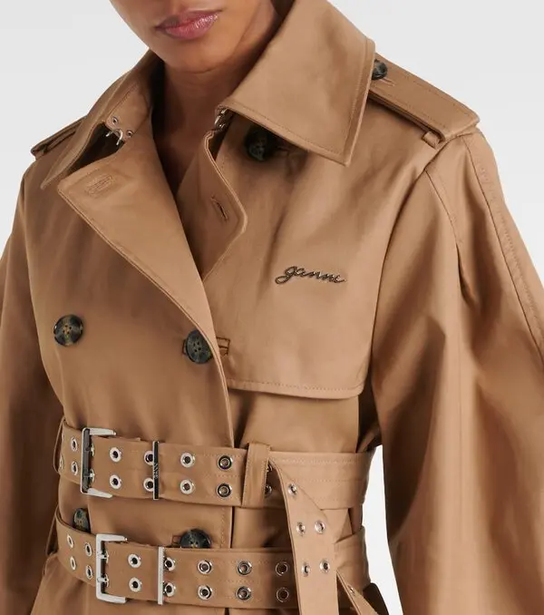 GANNI Cotton Trench Coat - Beige