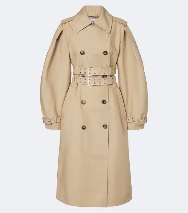 GANNI Cotton Trench Coat - Beige