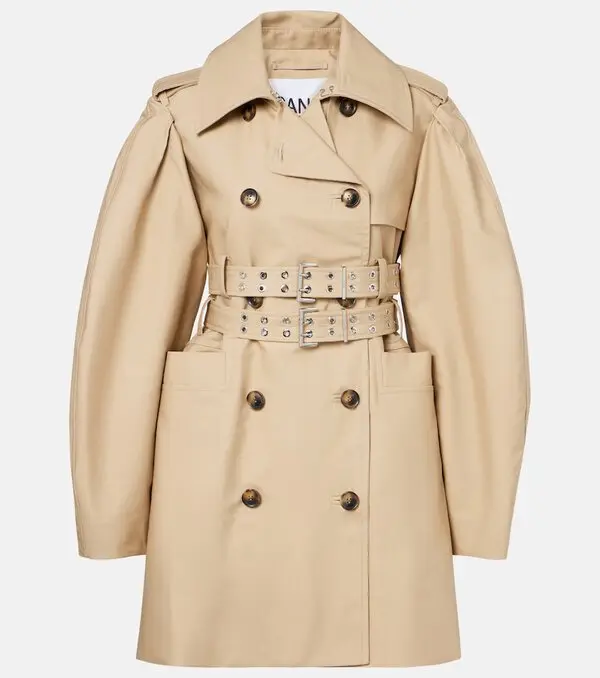 GANNI Cotton Trench Coat - Beige