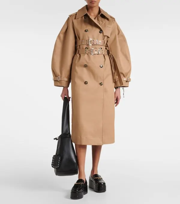 GANNI Cotton Trench Coat - Beige