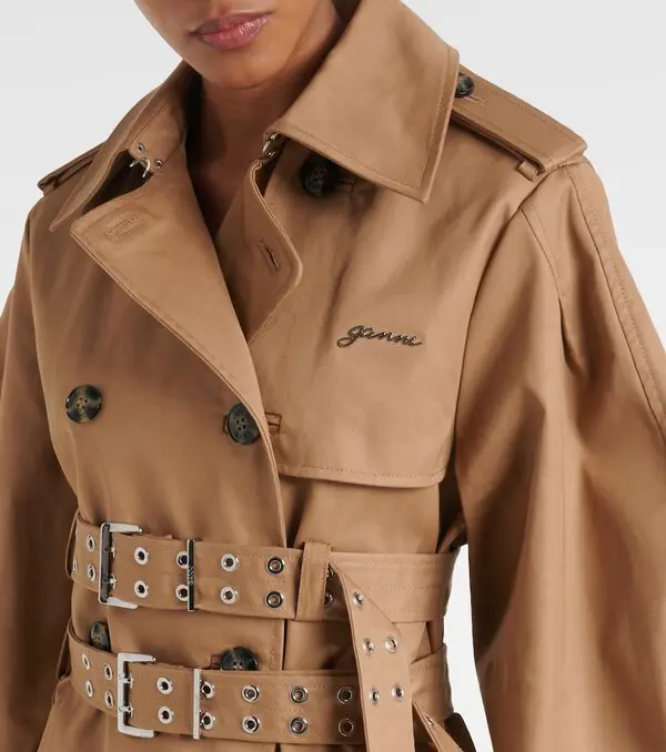 GANNI Cotton Trench Coat - Beige