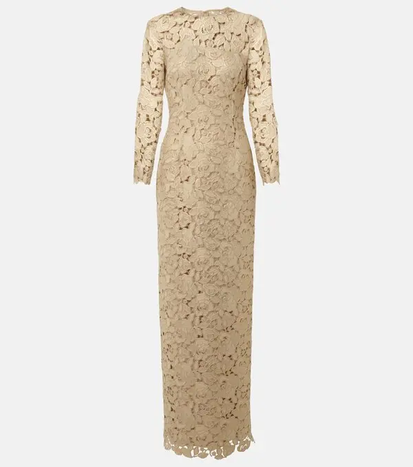 Oscar De La Renta Floral Lace Gown - Gold